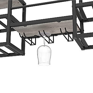 GiftGo Industrial Brown Wall Mounted Wine Rack with 3 Steam Glass Holder Partial Wood Shelf Black Metal Bottle Holder Multi Functional Wine Storage Display Rack for Home Bar Dining Room Kitchen