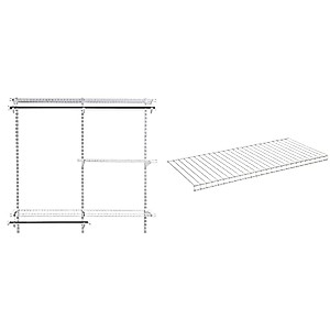 Rubbermaid Configurations Classic Closet Kit, White, 3-6 Ft. & Configurations 26'' Shelving Kit, Set of 2 Shelves, White, Expandable, Closet, Storage Room, Laundry Room, Garage Organization