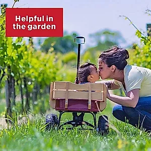 Radio Flyer Full Size All Terrain Classic Steel Pull Along Wagon with Foldable Handle and Wooden Stake Sides for Kids and Cargo, Red