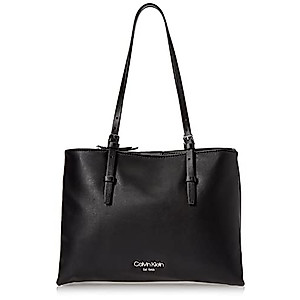 Calvin Klein Penny Triple Compartment Tote, Black/Silver,One Size