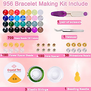 Mizivn 700PCS Glass Beads for Bracelet Jewelry Making, 28 Color 8mm Crystal Gemstone Beaded Bracelets kit with Accessories, Chakra Round Beads for Beginners DIY Crafts Necklace (MultiB)