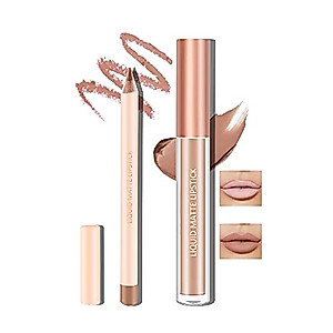 Boobeen Liquid Matte Lipstick and Lip Line Pencil Set, Nude Red Lip Makeup Longwear Waterproof Lipliner Pens & Velvet Lip Stain Lip Gloss Smooth Matte Lip Color Make Up Gift Set