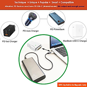 RAINSUNG Female USB C to Gen 2 T Tip Cable Adapter for MacBook Air Pro Charger 60W 45W, USB-C to T-Head Charging Cable for Pro 11 inch 13-Inch 2012-2016 Retina Display