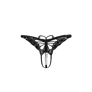 Floerns Women's Butterfly Embroidered Pearl G-String Y-Back Thong Panties Black M
