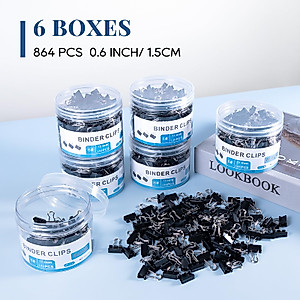 Small Binder Clips Bulk 864 PCS - Mini Binder Clips 15mm Paper Clip 5/8 Inch Paper Clamps, Micro Black Metal Binding Paperwork Clamp, School Teachers Office Supplies
