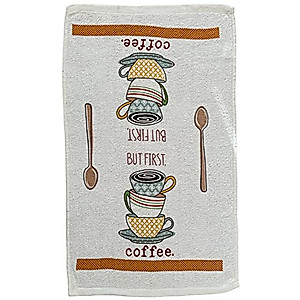 Set of 4, Coffee Cup with Sentiment BUT First Coffee Design Kitchen Towels Dish Towels for Kitchen Decorative Size: 15 x 25 inch.