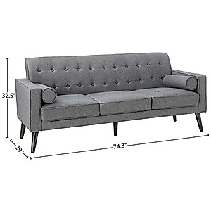 Container Furniture Direct S L Loveseat with Valadez Linen Upholstered Tufted Mid-Century Modern Sofa with Bolsters, Dark Grey