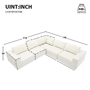 GNXIUU Modular L Shaped Sectional Sofa, Comfy Convertible Cloud Floor Couch Set, Modern Minimalist Sofa Terrycloth Fabric Upholstered Sleeper Sofa for Living Room, 116 * 116"(Beige)