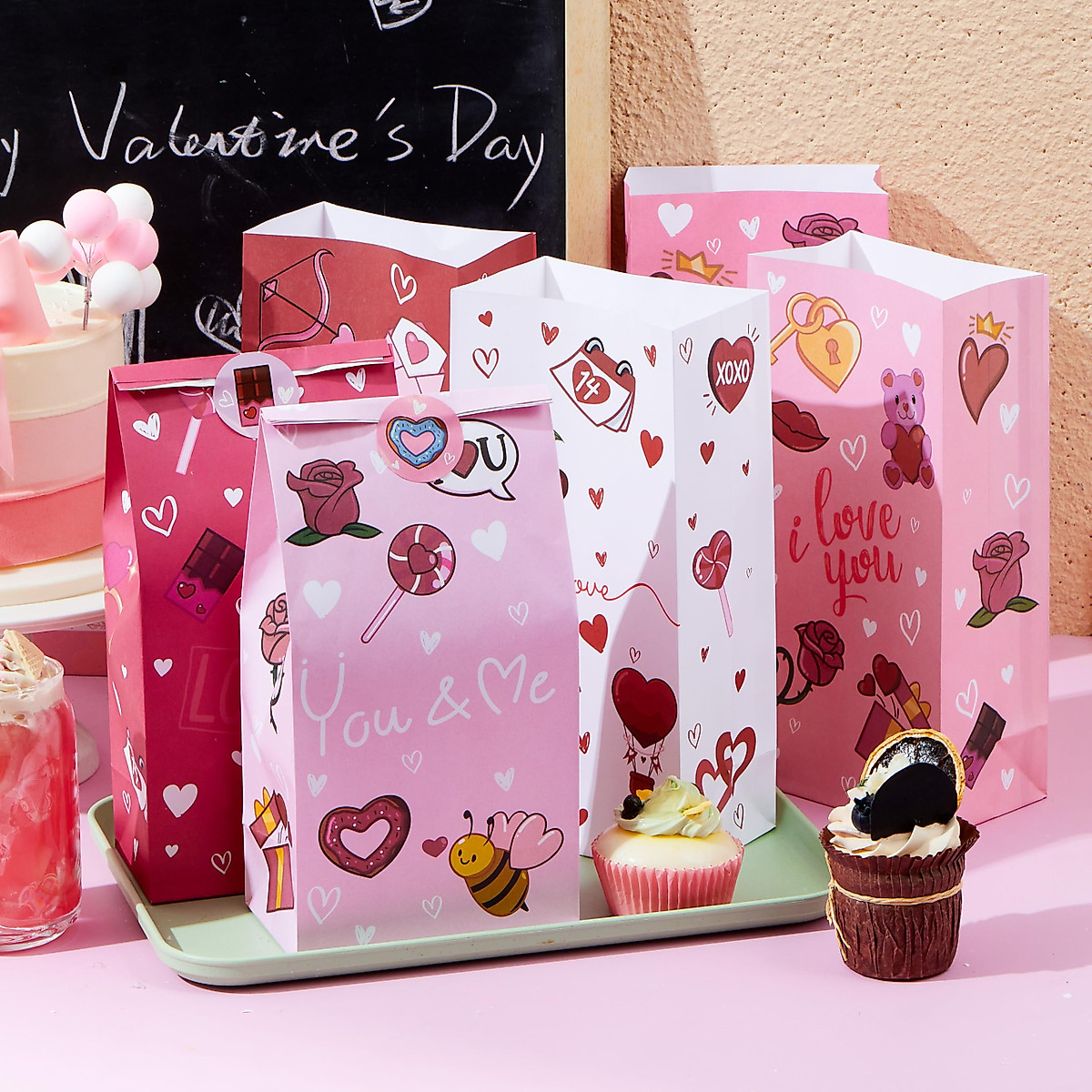 JOYIN 72 Pcs Valentines Day Paper Gift Bags 5x9.4 inch, Valentines Candy Bags, Goodie Bags for Valentine’s Day Party Favors Funny Gift Exchange Novelty Gift Giving Gift Wrapping