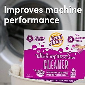 Lemi Shine Washing Machine Cleaner | Powered By Citric Acid | 100% Guaranteed Hard Water Cleaner | Compatible with Front & Top Load Washing Machines, 8 Count