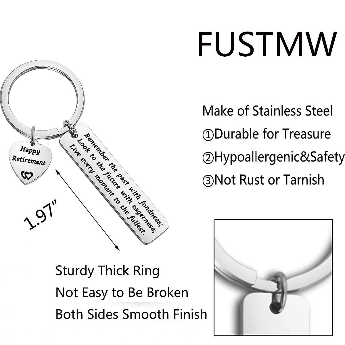 Retirement Keychain Gift Happy Retirement Gift for Men Women Teachers Retirement Jewelry Coworker Leaving Gift Remember the Past with Fondness Live Each Moment to the Fullest (silver)