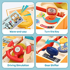 HOLYFUN Bus Car Toy for Toddler, Kids Play Bus with Steering Wheel Toy, Sound and Light, Music School Bus Toy, Educational Bus Driving Toy Gift for Boys & Girls