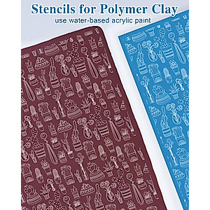 Puocaon Butterfly Clay Silk Screen - 6 Pcs Reusable Cactus Silk Screen Stencils for Polymer Clay Earrings Making, Boho Leaves Hibiscus Syriacus Flower Silk Screen Stencils for Polymer Clay Jewelry