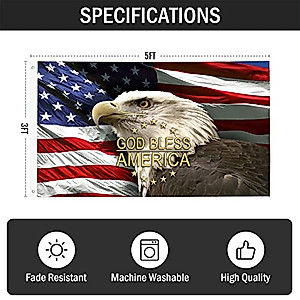 God Bless America Outdoor Flags, American Bald Eagle 3X5 Foot Flag,Patriotic 4th of July Independence Day Garden Decorations,Fade Resistant Yard Flag for Patio,Lawn
