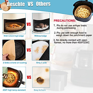 Air Fryer Disposable Paper Liner,100pcs Air Fryer Liners Unbleached Parchment Paper Sheets Round for Baking, Non-stick Airfryer Parchment Liners Natural Color for 3-5 QT Air Fryer (6.3 Inch)