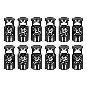 uxcell 12pcs Metal Cord Locks, 6mm Single Hole Spring Stopper Fastener Slider Toggles End for Drawstrings Bag Backpacks Clothing Lanyards, Black