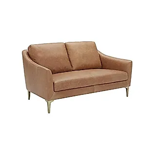 Amazon Brand – Rivet Alonzo Contemporary Leather Loveseat Sofa, 63.8"W, Cognac