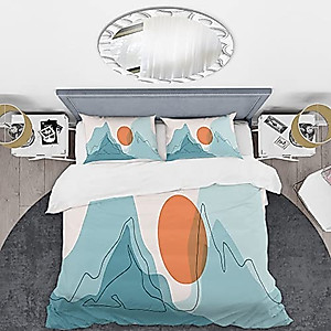 DESIGN ART Designart 'Red Moon Over Abstract Blue Mountains I' Modern Duvet Cover Set Twin Cover + 1 Sham 2 Piece