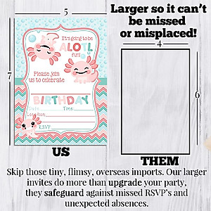 Amanda Creation Axolotl Birthday Party Invitations, 20 5x7 Fill-In Cards with Twenty White Envelopes