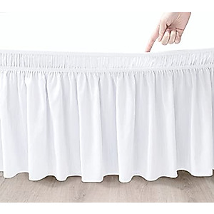 Biscaynebay Wrap Around Bed Skirts for Queen Beds 15 Inches Drop, White Elastic Dust Ruffles Easy Fit Wrinkle & Fade Resistant Silky Luxurious Fabric Solid Machine Washable