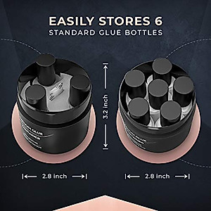 Lash Glue Holder Storage Container For Eyelash Extensions Adhesive & 100 Mascara Brushes | Vacuum Sealed Airtight Jar/Tank/Box/Bottle | Professional Lash & Nail Salon Supplies & Accessories