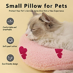 ucho Pillow for Cats, Ultra Soft Fluffy Pet Calming Toy Half Donut Cuddler, U-Shaped Pillow for Pet Cervical Protection Sleeping Improve (Pink Heart)