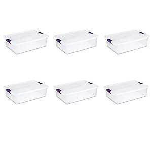 Sterilite 17551706 32 Quart/30 Liter ClearView Latch Box, Clear with Sweet Plum Latches, 6-Pack,Sweet Plum Handles