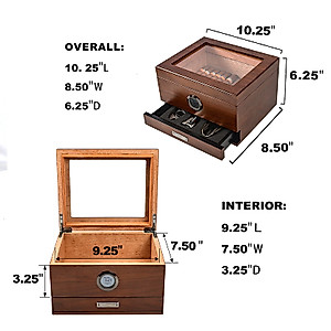 Cigar Humidors, Handcrafted Spanish Cedar Glass Top Humidor, Cigar Desktop Box Accurate Digital Hygrometer with 2 Humidor Solution(25-55 Cigars) by Jansfuren