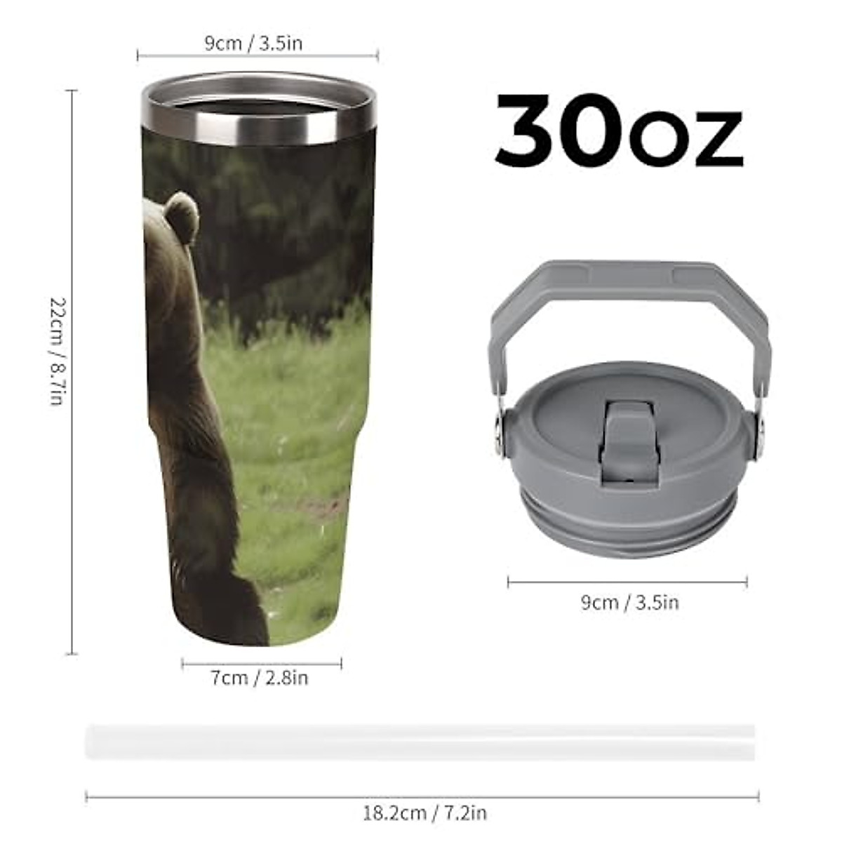 Hi Bear Sit on The Lawn 30oz Stainless Steel Insulated Tumbler with Straw & Foldable Handle - Leakproof, Double-Wall Vacuum Travel Thermos for Hot/Cold Drinks, Non-Slip Base, Fit Cup Holders