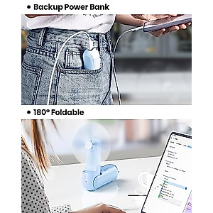Gaiatop Portable Handheld Fan, Foldable Small Fan, Mini Hand Held Fan with USB Rechargeable 2000mAh Battery, Eyelash Fan for Girls, Travel For Women, Outdoor (Sky Blue)