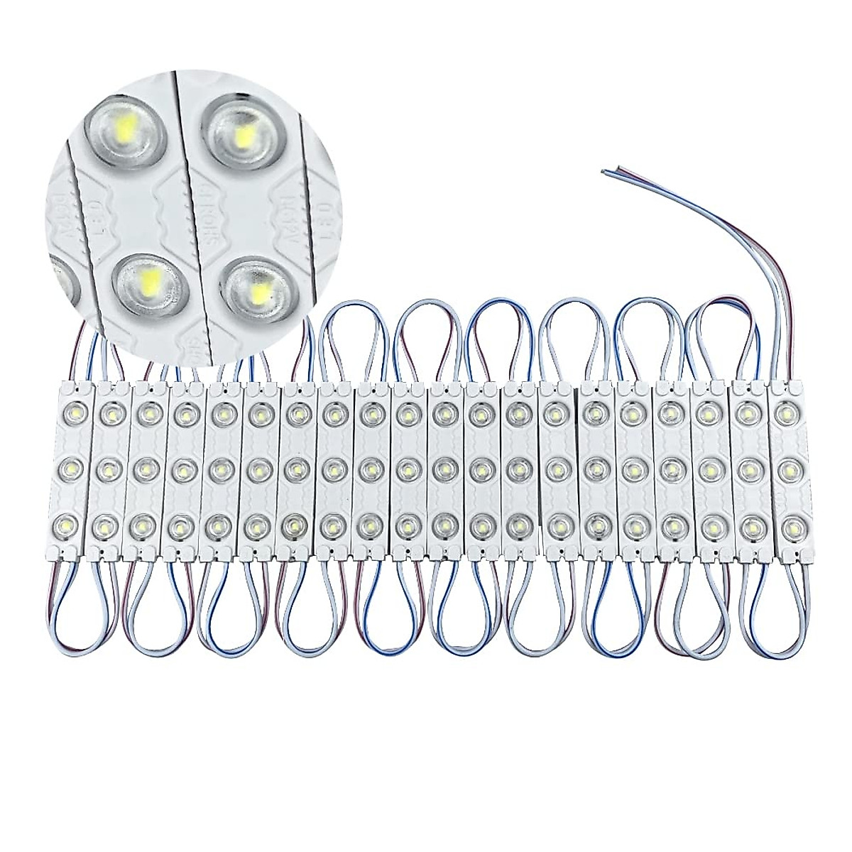 Yolu 20pcs Super Bright 3 LED Injection Module Strip Lights 5630 SMD LEDs with Lens 12V Light for Letter Sign Advertising Signs Storefront Garage-White