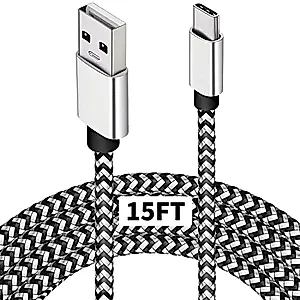 DEEGO USB Type C Charger Cable,15FT Long USB C Cable for Google Pixel 4 XL,Samsung S10 S9 Plus S8, Galaxy Note 10, LG V30, Nylon Braided Charging Type C Cord for Nintendo Switch MacBook Wall Charger