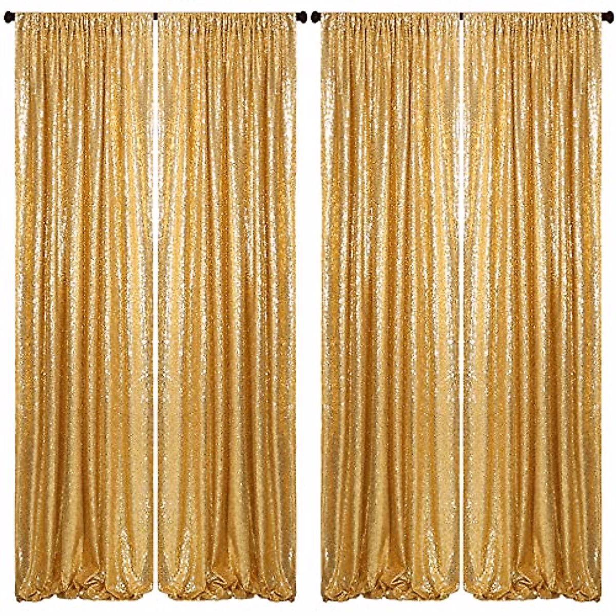 Blxsif Gold Sequin Backdrop Curtains - 4 Panels 2.5x8FT Glitter Gold Photo Backdrop Party Wedding Baby Shower Curtain Sparkle Photography Background
