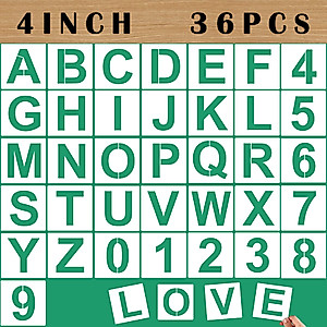 4'' Letter Stencils and Numbers Reusable Plastic, 36 Pcs Alphabet Art Craft Stencils, Number Symbol Templates Letter Stencils for Wood, Wall, Script Boat,Fabric, Rock, Chalkboard, Signage