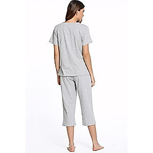 Latuza Women's Cotton Pajamas Set Tops and Capri Pants Sleepwear XL Light Gray