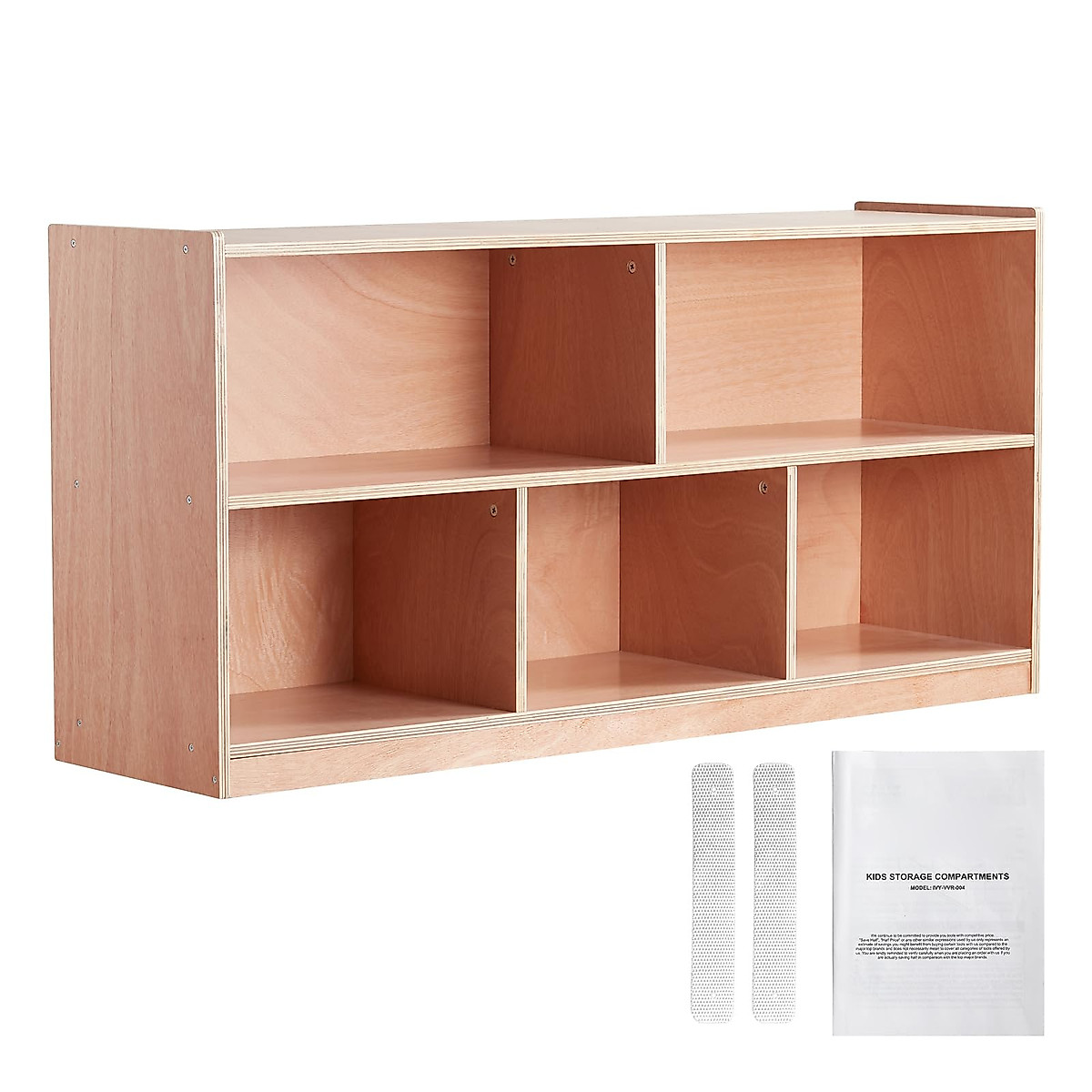 VEVOR Cubby Toy Organizer Storage Cabinet, 5-Compartment Cubby Storage Shelf, 48''W Kids Toy Storage Cabinet 2-Shelf, Classroom Cubbies, Classroom Furniture for Home, Daycare and Preschool, Natural