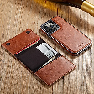 MOHEYO Designed for iPhone 14 Pro Max Case Compatible with MagSafe Removable Wallet Card Holder Magnetic Slim Thin Vegan Leather Cover (Brown)