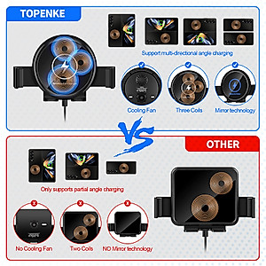 TOPENKE 20W Three Coils Wireless Car Charger with Cooling Fan, for Z Fold 5 Car Mount, Fast Charging Auto-Clamping for Air Vent & Dashboard, Compatible for Galaxy Z Fold 5/S23 Ultra, iPhone 14 Pro Max