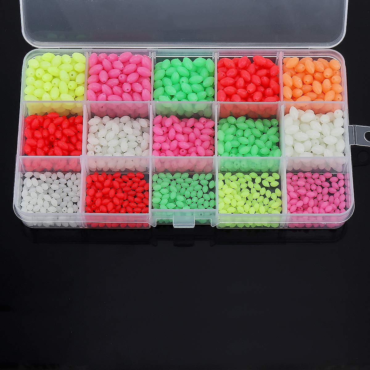 OriGlam 1500pcs Fishing Beads Assorted, Luminous Glow Fishing Beads Kit, Plastic Oval Beads Fishing Tackle, Luminous Fishing Bead Rigging Beads Fishing Lures Beads