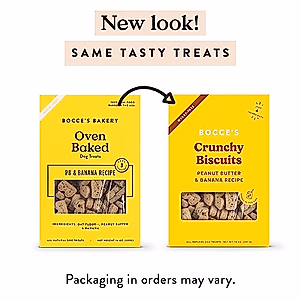 Bocce's Bakery Oven Baked PB & Banana Recipe Treats for Dogs, Wheat-Free Dog Treats, Made with Real Ingredients, Baked in The USA, All-Natural Peanut Butter & Banana Biscuits, 14 oz