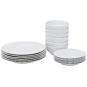 SUPER DEAL Round 18-Piece White Kitchen Dinnerware Set, Service for 6, Plates and Bowls – Microwave, Oven and Dishwasher Safe