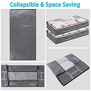 Vieshful 8 Pack Underbed Storage Bags 75L Foldable Clothes Bag Large Capacity Storage Containers with Clear Window Reinforced Handles Zippered Organizer Non-Woven for Comforters Blankets Bedding Stora