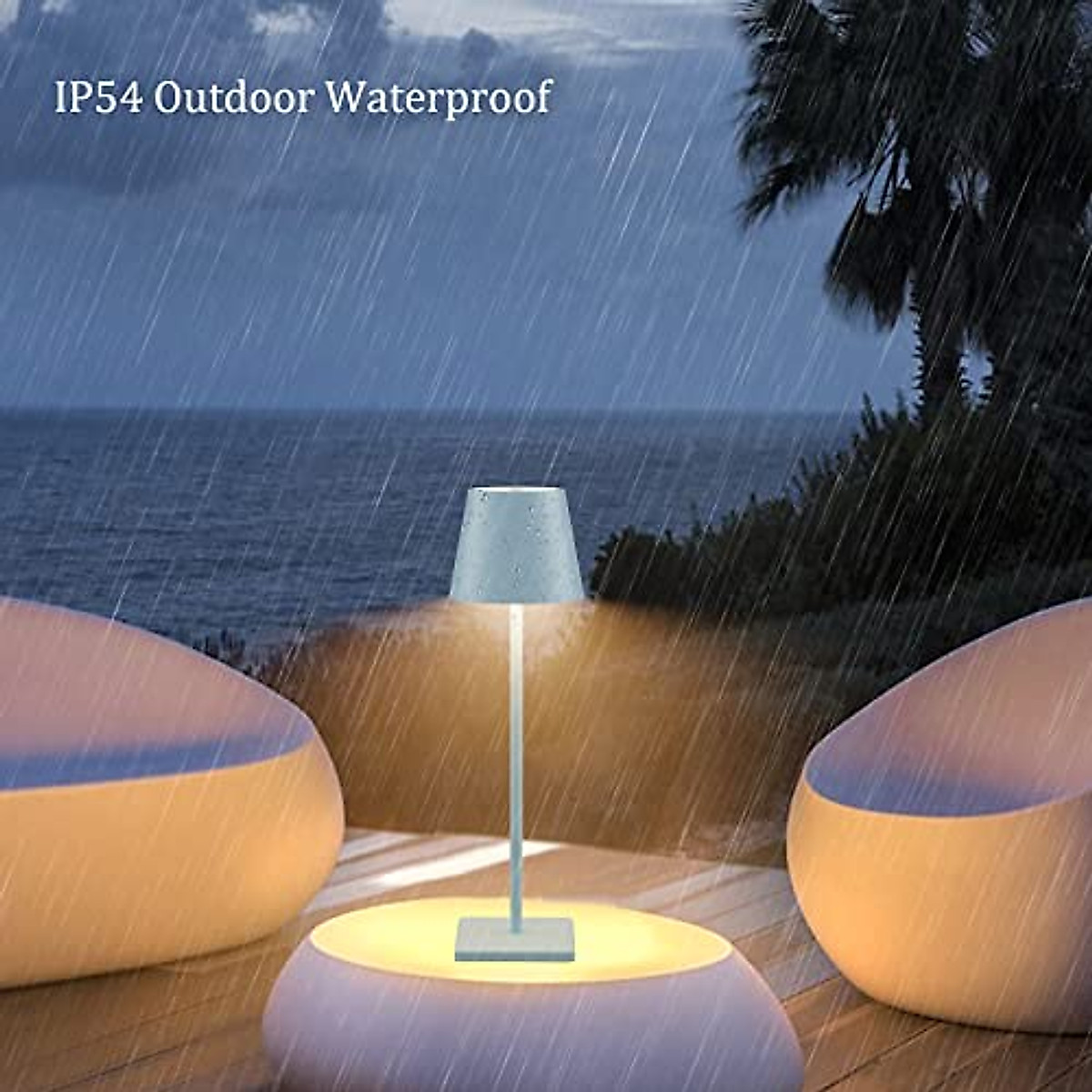 Howskys Blue Cordless Table Lamp,5500mAh Battery Powered Table Lamp,3W Touch Rechargeable Battery Table Lamp 3000k Warm White,IP54 Indoor/Outdoor Table Lamp