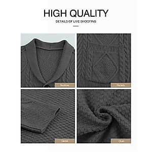JMIERR Mens Cardigan Sweater Fall Casual Long Sleeve Shawl Collar Button-Up Cable Knit Sweaters with Pockets for Men,US 40(M),Dark Grey