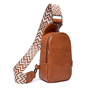 JIQIAO The Sling Crossbody Women Bohemia Sling Bag PU Leather Chest Bag With Adjustable Strap for Women's and Men Daily, Brown