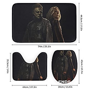 4Pcs Halloween Ends Shower Curtain Set with Non-Slip Rugs, Toilet Lid Cover and Bath Mat, Halloween Michael Myers Bathroom Decor Sets with 12 Hooks 70.9 X 70.9 Inches