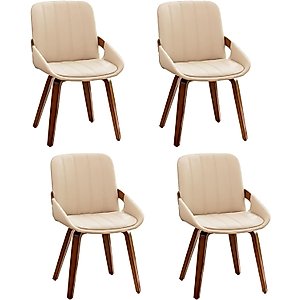 YOUUGIOR Mid Century Modern Faux Leather Upholstered Dining Chairs,Armless Accent Chairs with Sturdy Natural Wood Legs,Bamboo Backrest Support for Kitchen&Dining Room Chairs(Set of 4,Beige)