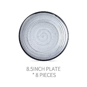 Joviton Home 24-Piece Swirl Grey Melamine Plastic Dinnerware Sets for 8, Plates and Bowls Sets (Cool Grey)