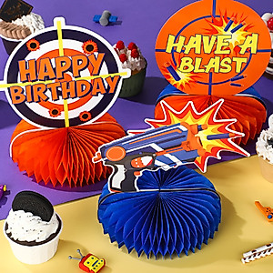 LINGXIU 10 Pieces Dart War Party Decorations Nerf Dart War Gun Party Honeycomb Centerpieces Birthday Party Table Toppers Double RZ0037 0