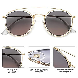 SOJOS Retro Round Double Bridge Polarized Sunglasses for Women Men Vintage Circle UV400 Sunnies SJ1104, Grey/Grey